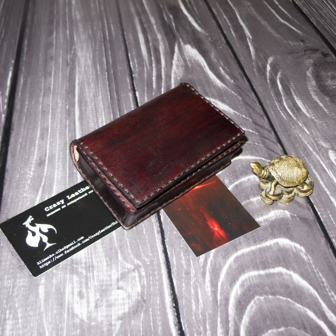 Leather Business Card Holder for Men. Brown Leather Business Card Case ...