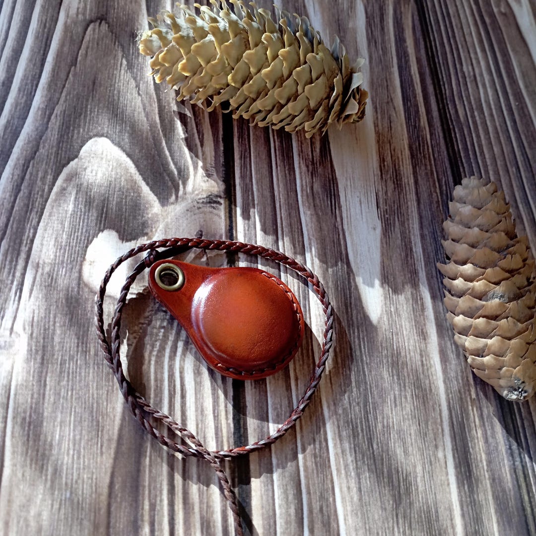 Leather AirTag Bag Charm With Leather Braided Cord. Handmade AirTag ...