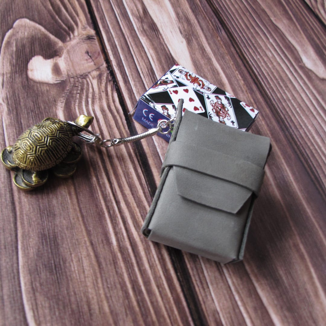 Mini Handmade Gray Leather Playing Cards Holder. Gray Leather Deck Box ...