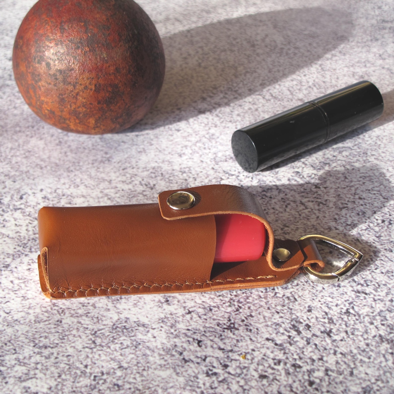 Brown Leather Chapstick Holder Keychain. Leather Lipstick Case With ...