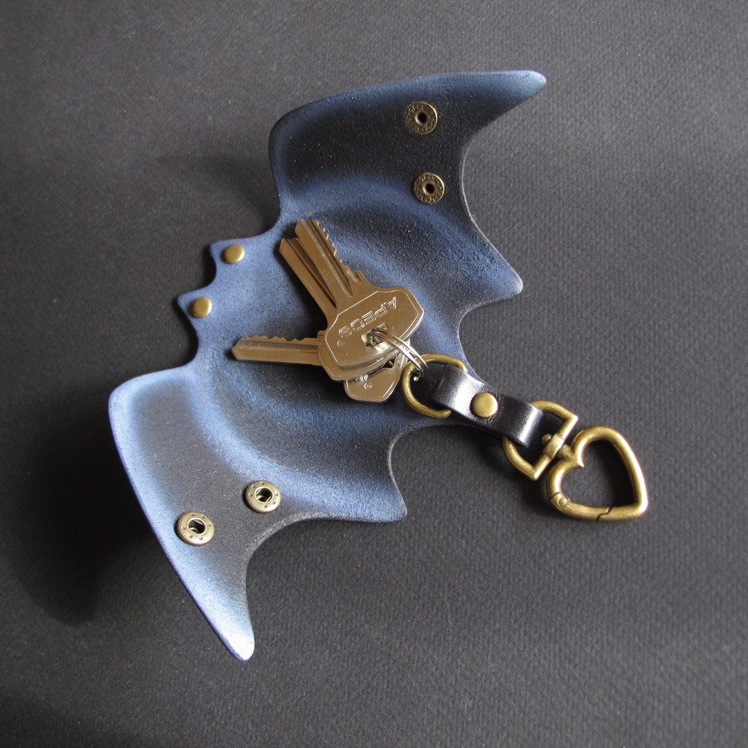 Dark Grey Cute Bat Leather Key Holder With Heart Carabiner. Original ...