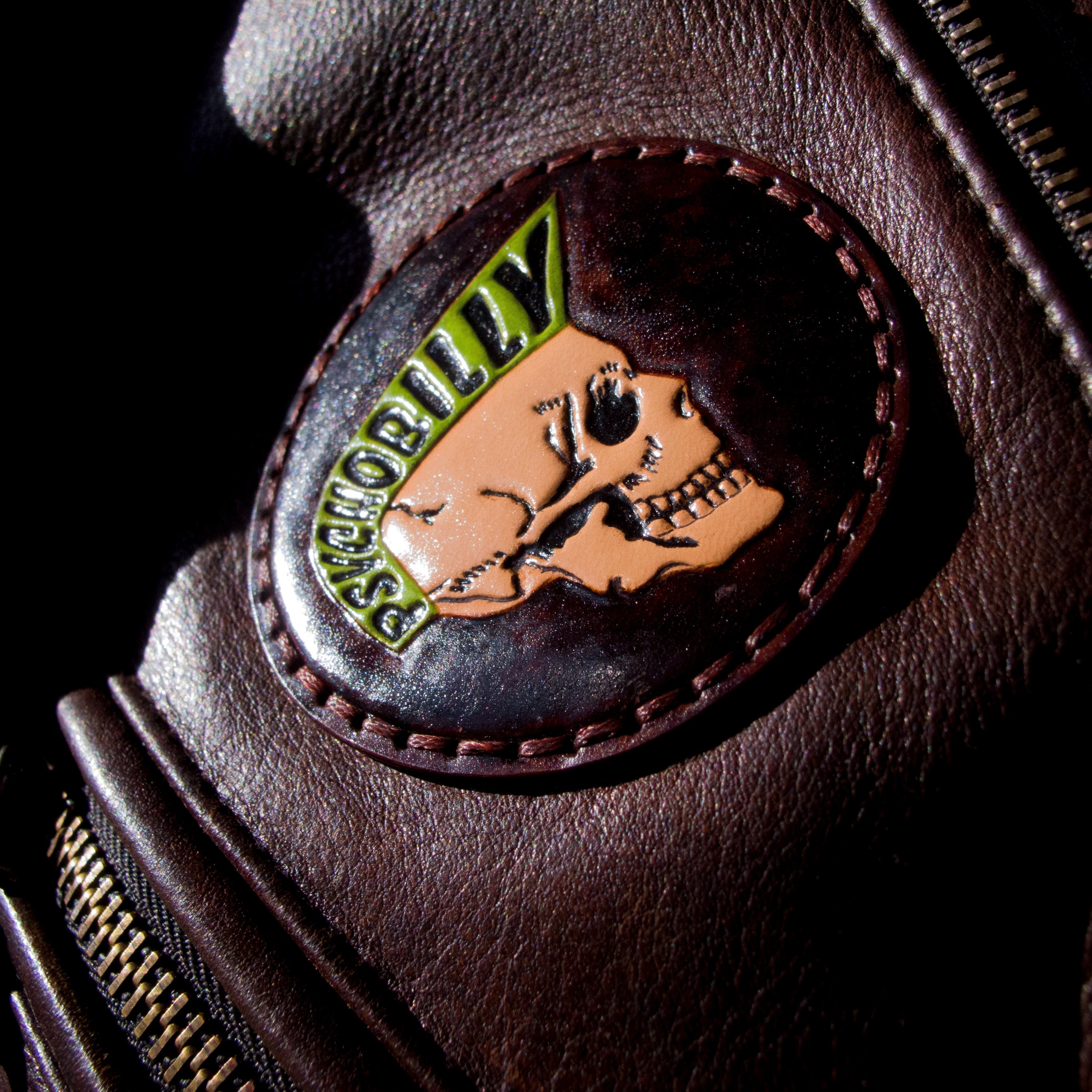 Handmade Leather Psychobilly Skull Patch: Embossed Biker Jacket ...