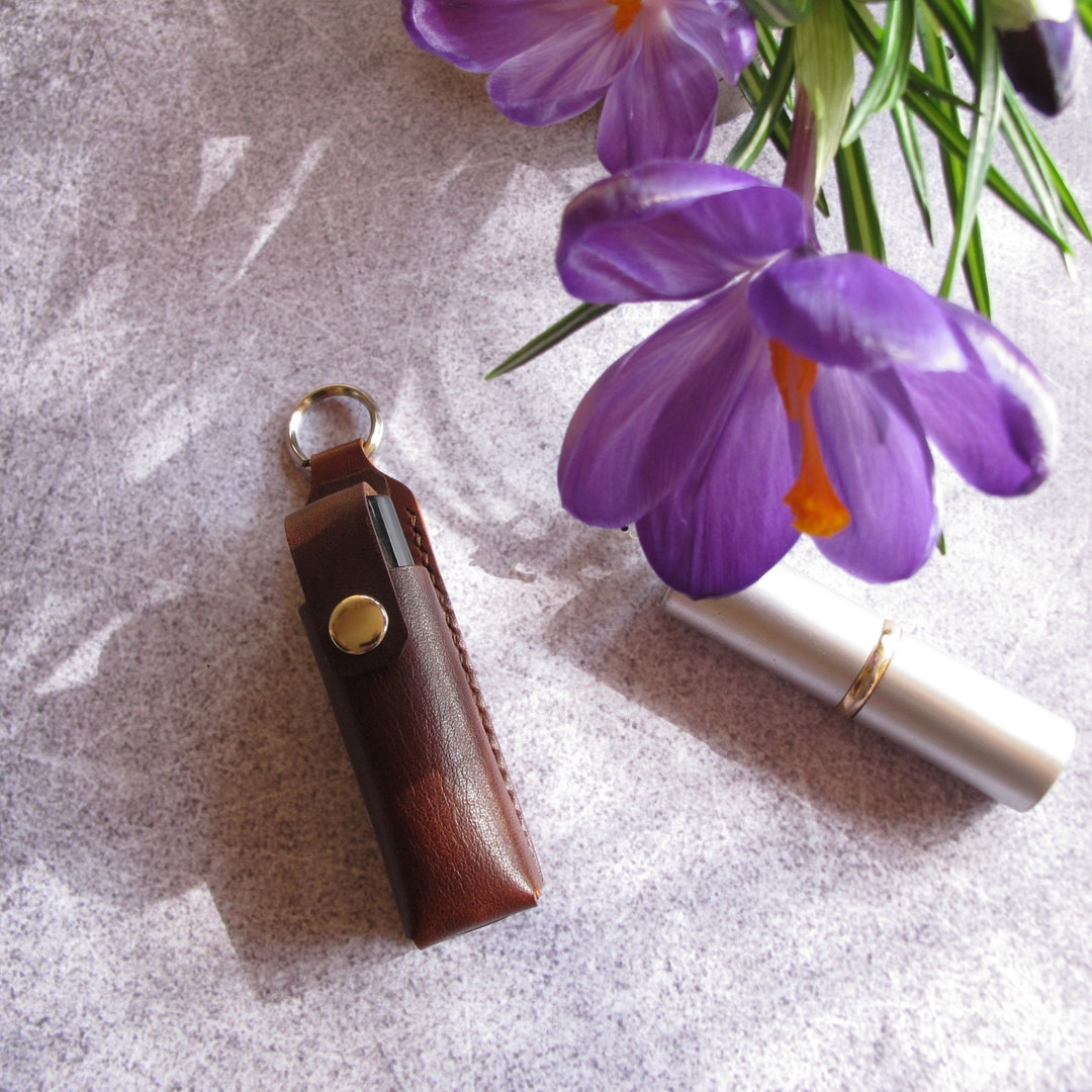 Brown Leather Chapstick Holder Keychain. Leather Lipstick Case. Made in ...