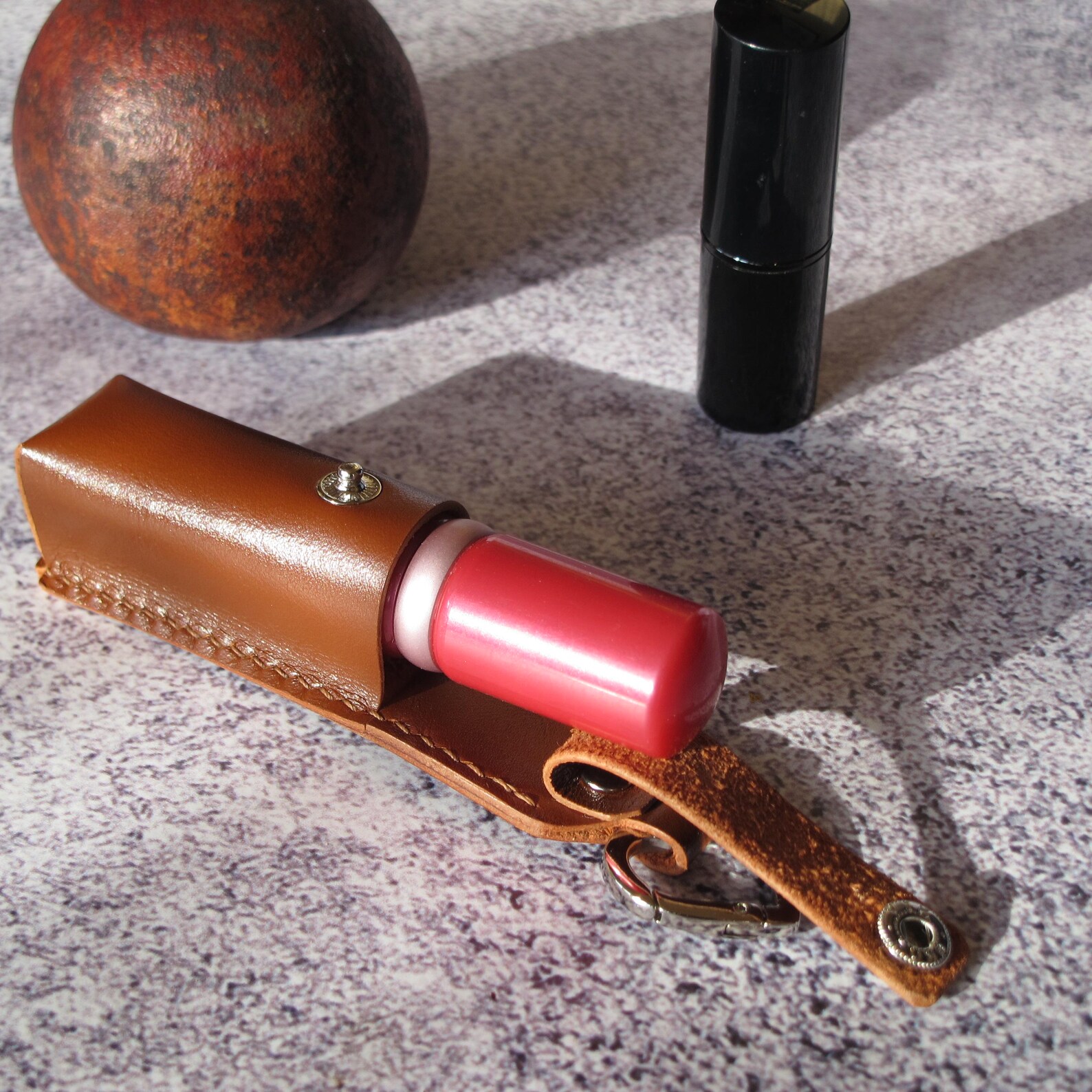 Brown Leather Chapstick Holder Keychain. Leather Lipstick Case With ...