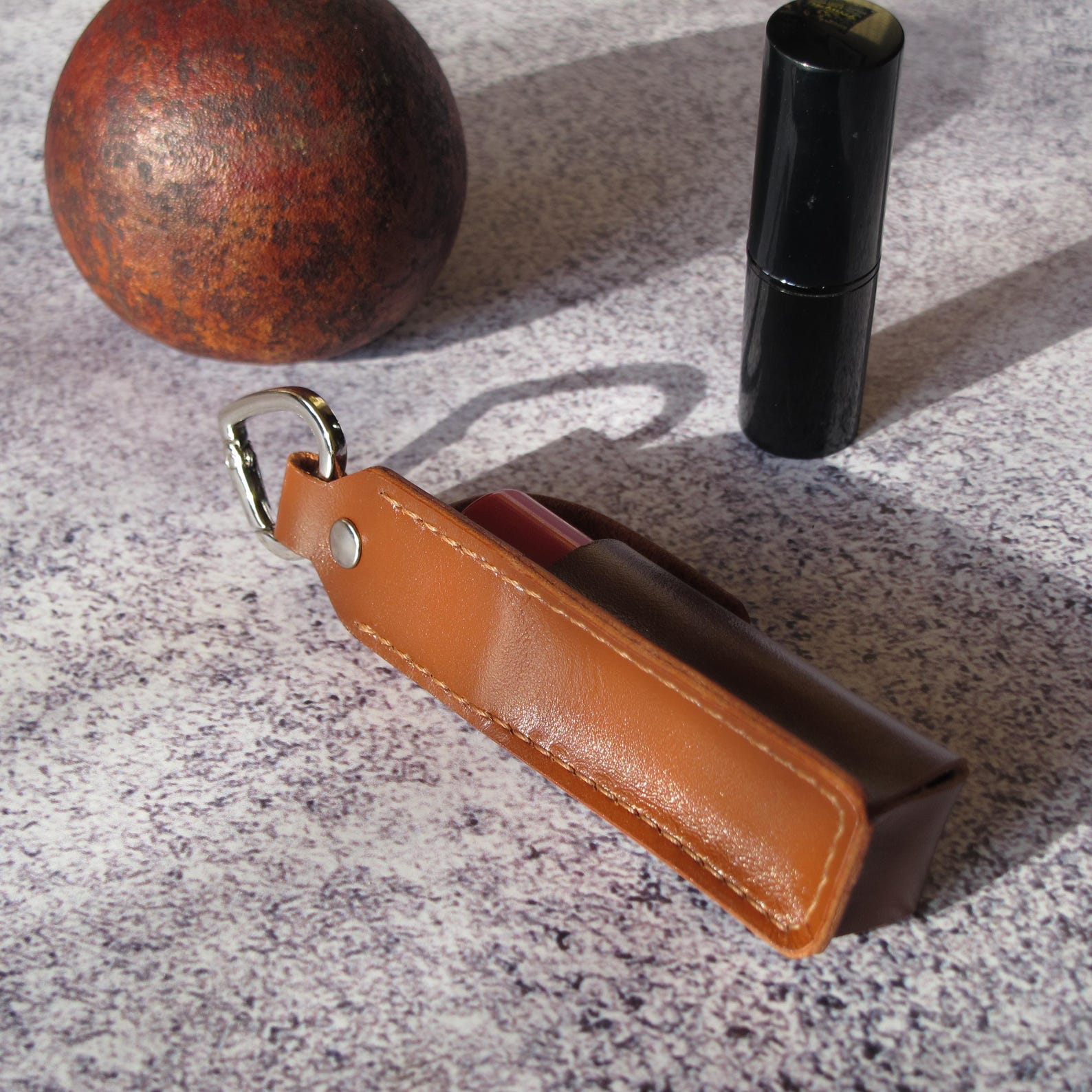 Brown Leather Chapstick Holder Keychain. Leather Lipstick Case With ...