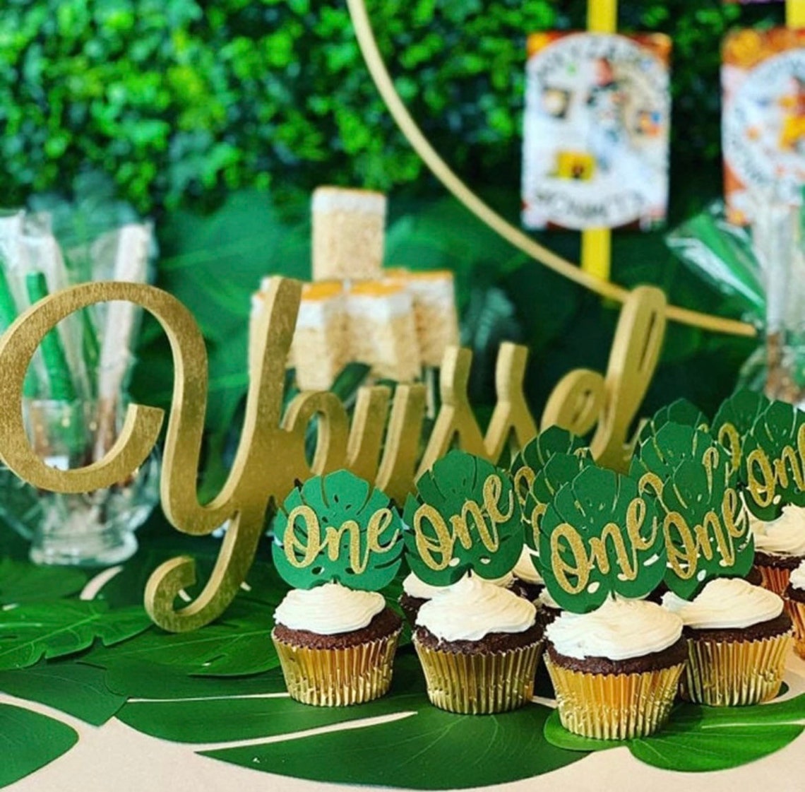 Wild One Cupcake Toppers / Cake Toppers - Green Leaf - 10 Pieces ...