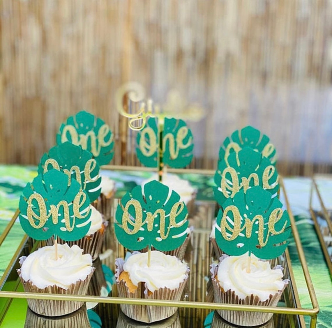 Wild One Cupcake Toppers / Cake Toppers - Green Leaf - 10 Pieces ...