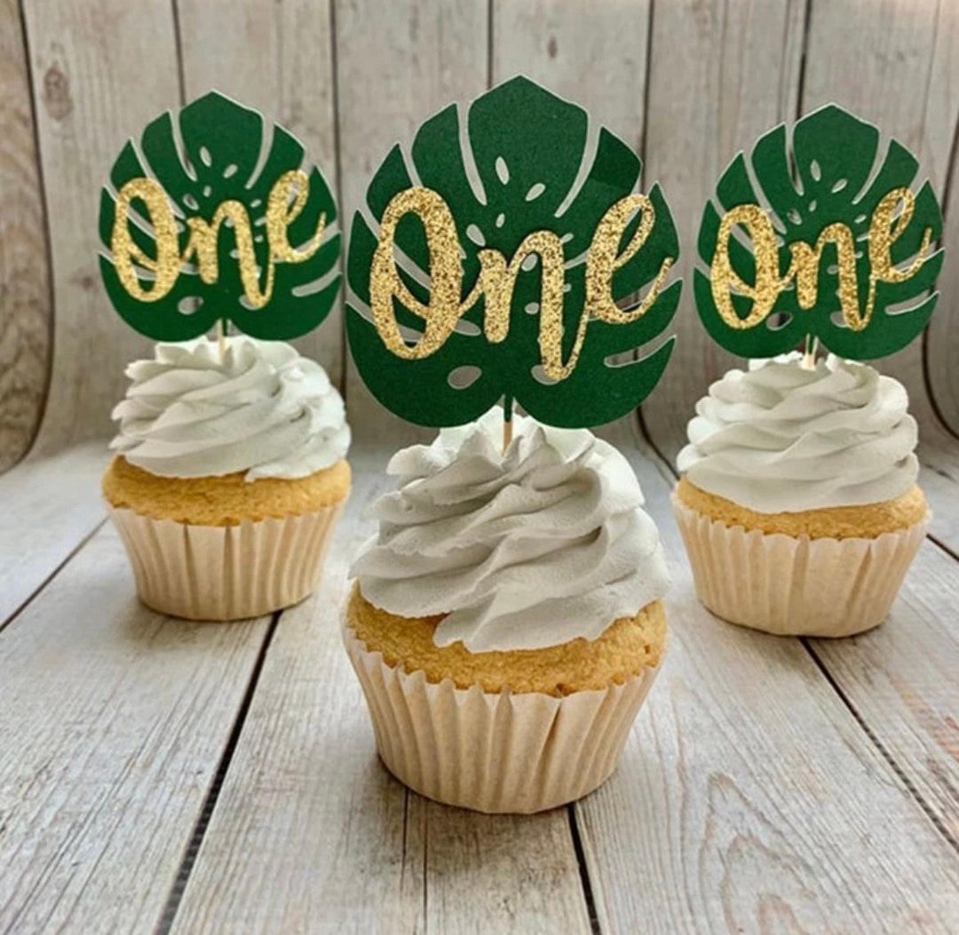 Wild One Cupcake Toppers / Cake Toppers - Green Leaf - 10 Pieces ...