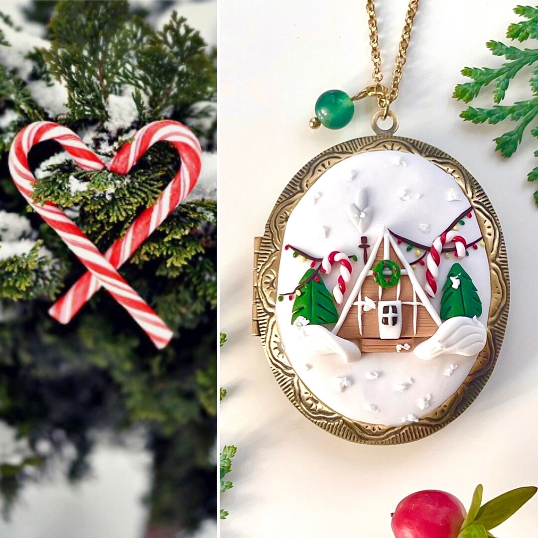 Chistmas Necklace,handmade Locket, Photo Locket, Snowy, Winter ...