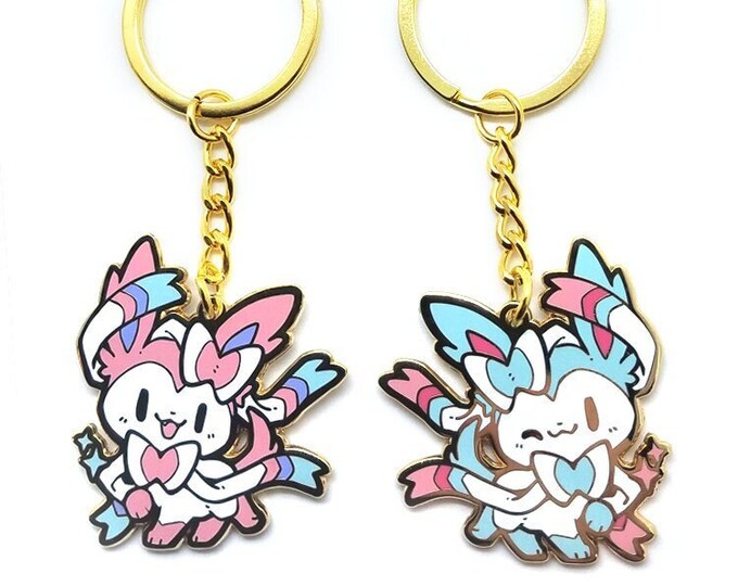 Sylveon Shiny Double-sided Enamel Keychain Charm - Etsy