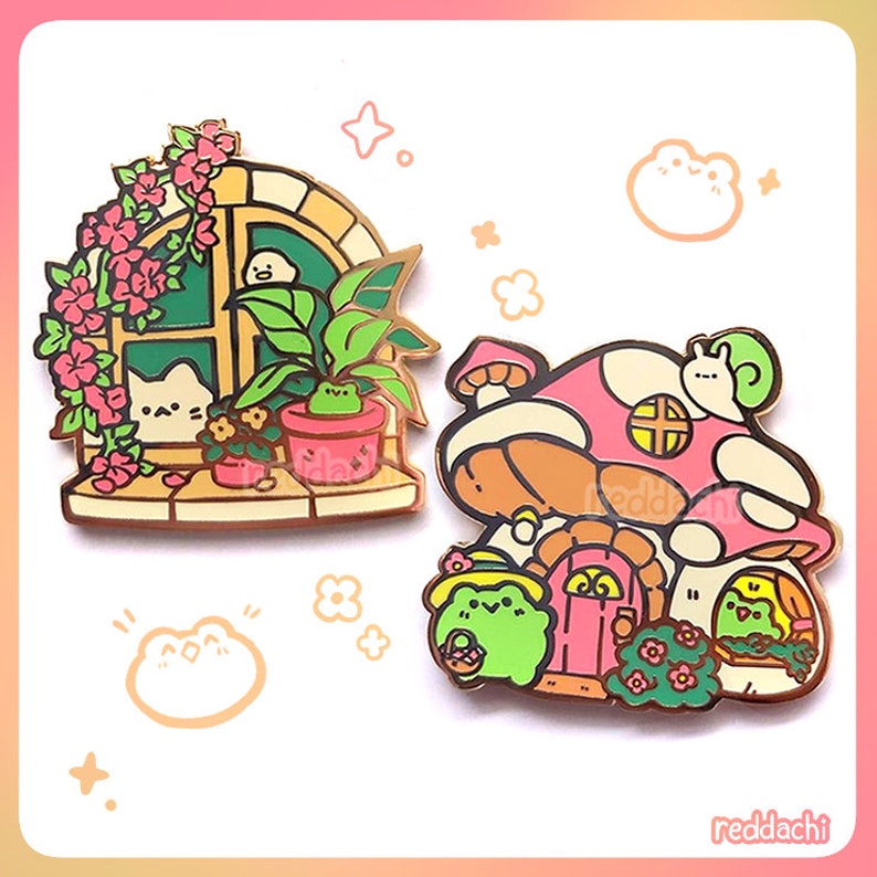 Cozy Cottagecore Enamel Pins Froggy & Friends Cottage - Etsy