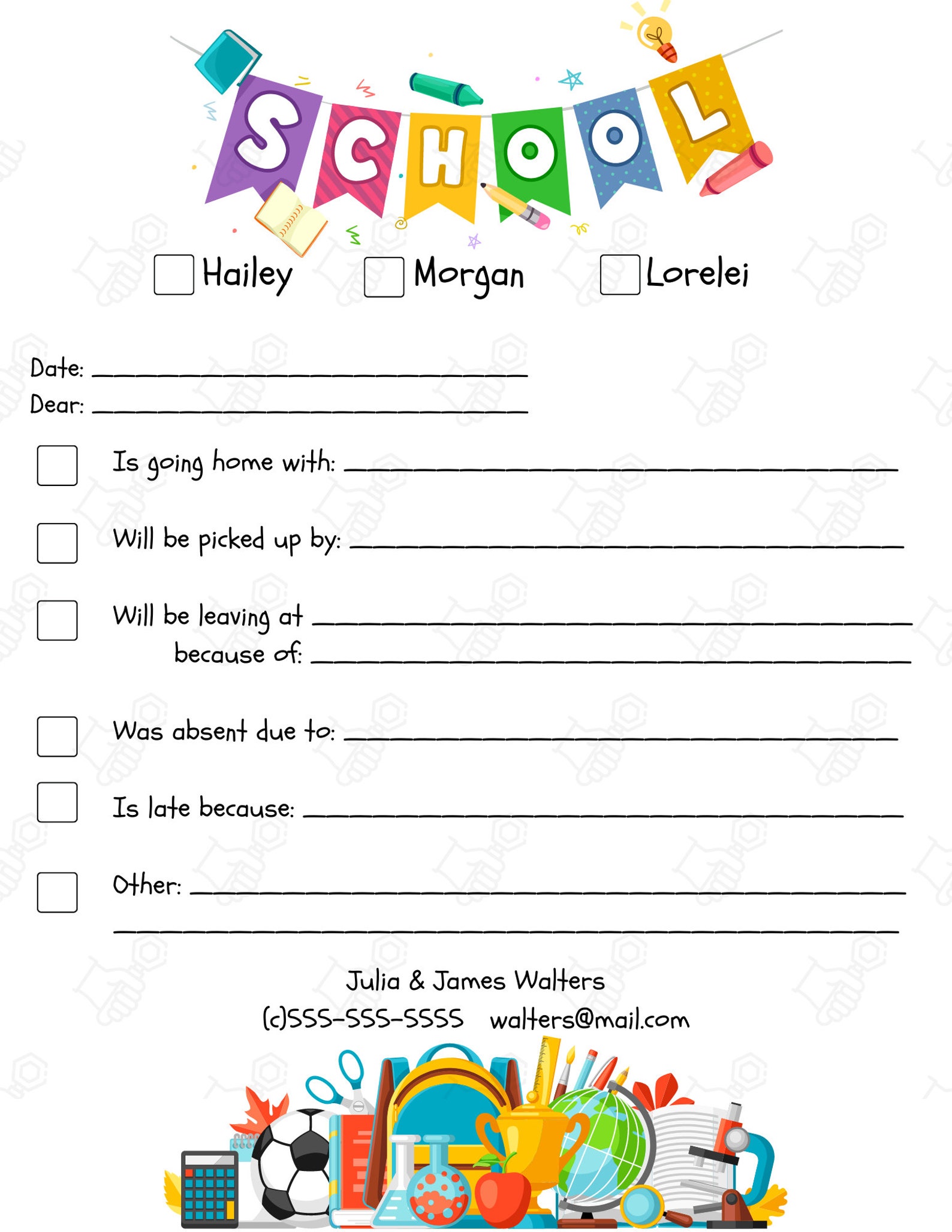 School Note Printable Instant Download Excuse Note School Note From Mom ...