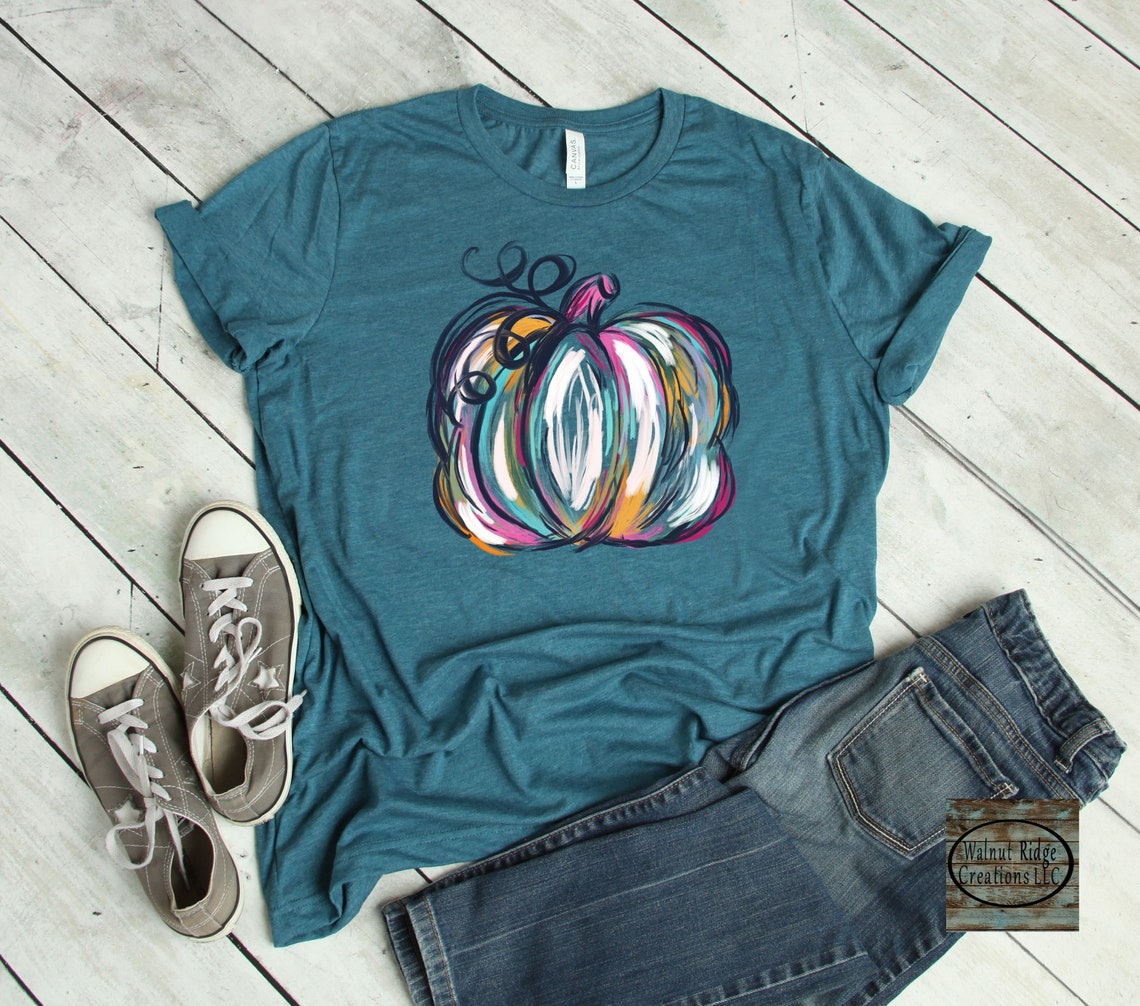 Fall Shirts - Colorful Watercolor Pumpkin Shirt - Fall Graphic Tee ...