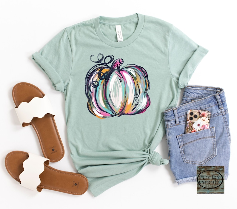 Fall Shirts - Colorful Watercolor Pumpkin Shirt - Fall Graphic Tee ...