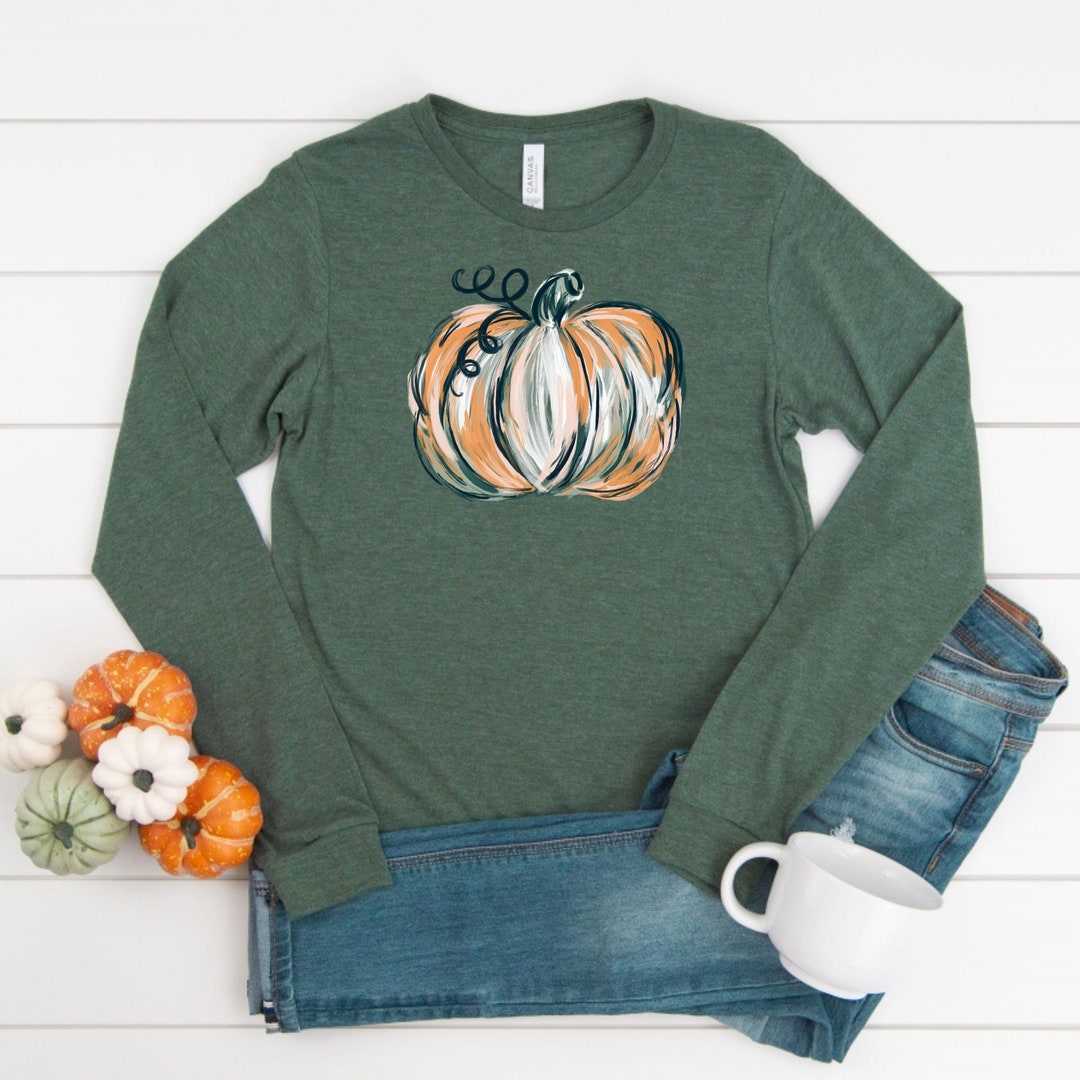 Fall Shirts Long Sleeve - Colorful Watercolor Pumpkin Long Sleeve Shirt ...