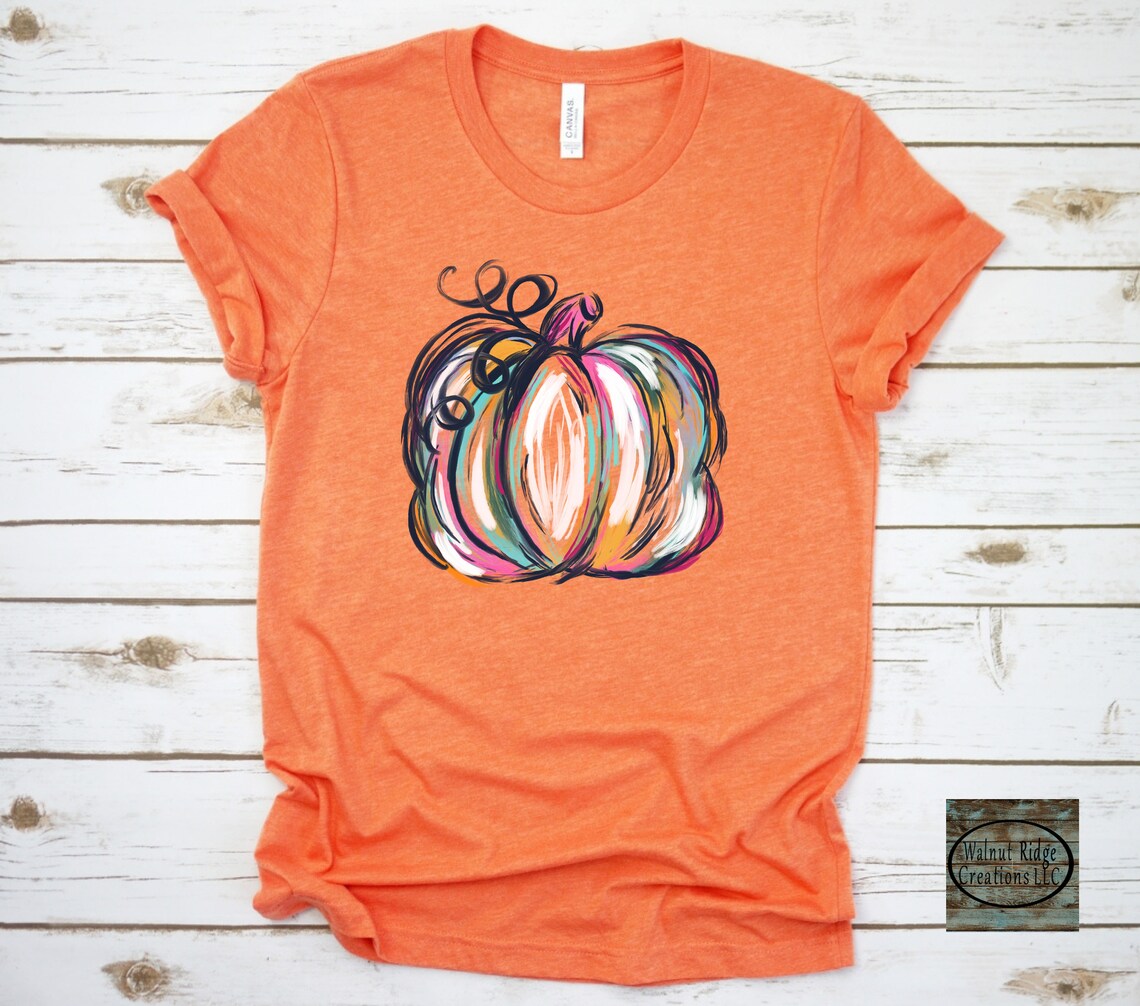 Fall Shirts - Colorful Watercolor Pumpkin Shirt - Fall Graphic Tee ...