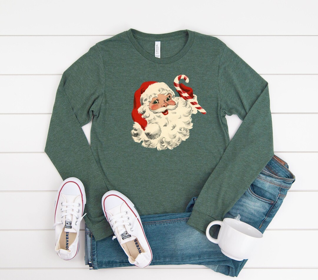 Retro Santa Shirt, Christmas Shirts, Long Sleeve Christmas Shirt ...