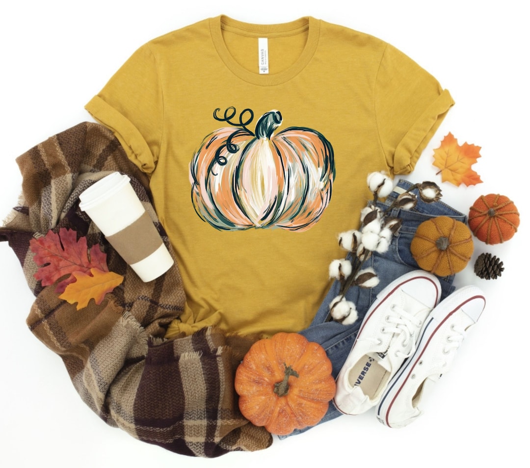 Fall Shirts - Colorful Watercolor Pumpkin Shirt - Fall Graphic Tee ...