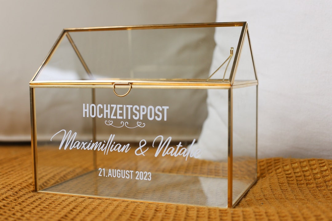 Personalized Glass Wedding Postcard Box – Glass House for Cards ...