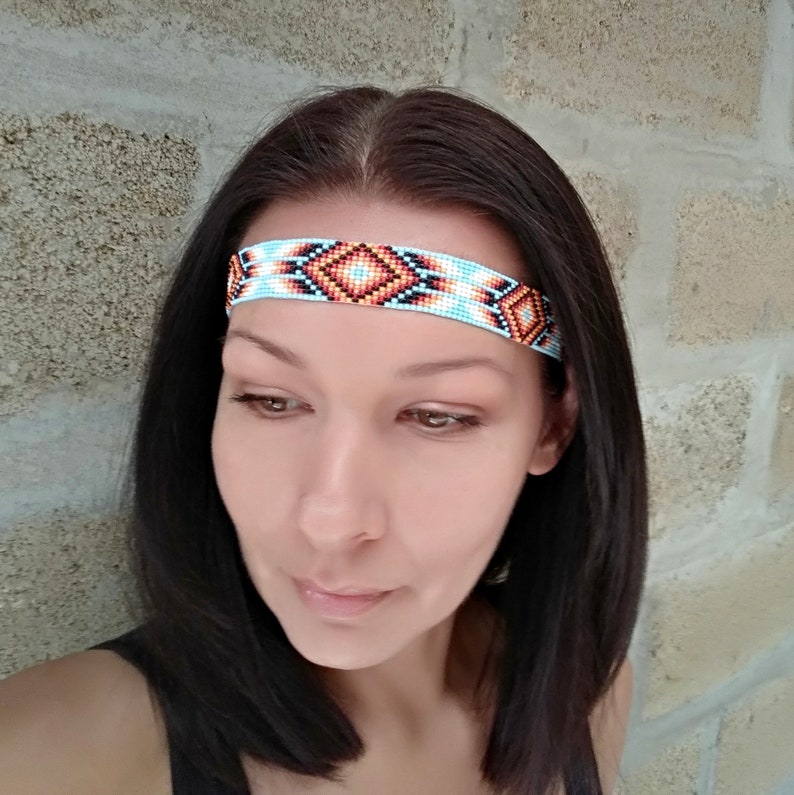 Beaded Headband Authentic Native American Style White Yellow Etsy