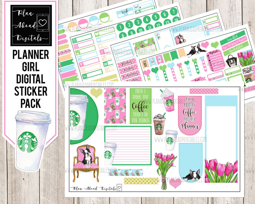 Coffee Planner Girl Digital Planner Stickers Goodnotes iPad - Etsy