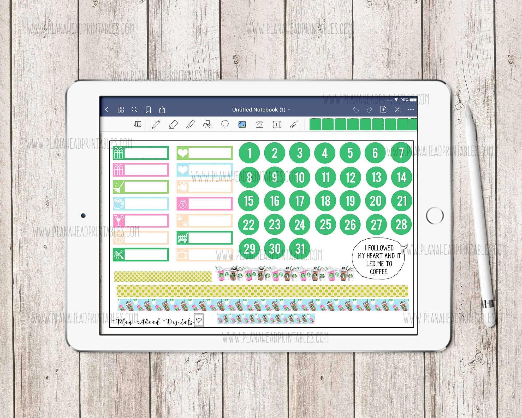 Coffee Planner Girl Digital Planner Stickers Goodnotes Ipad - Etsy