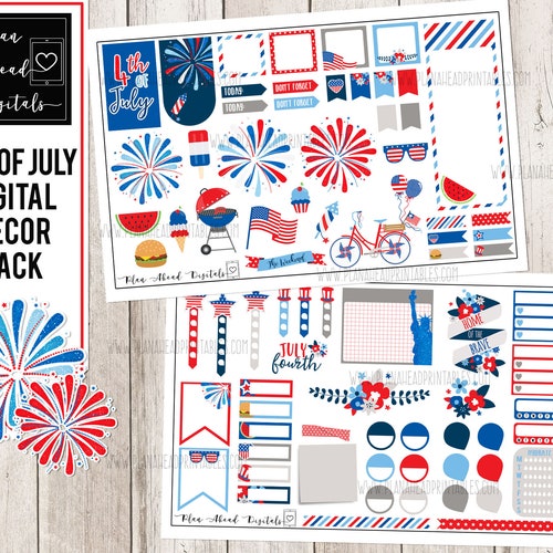 GOODNOTES STICKERS July 4th Digital Planner Stickers - Etsy