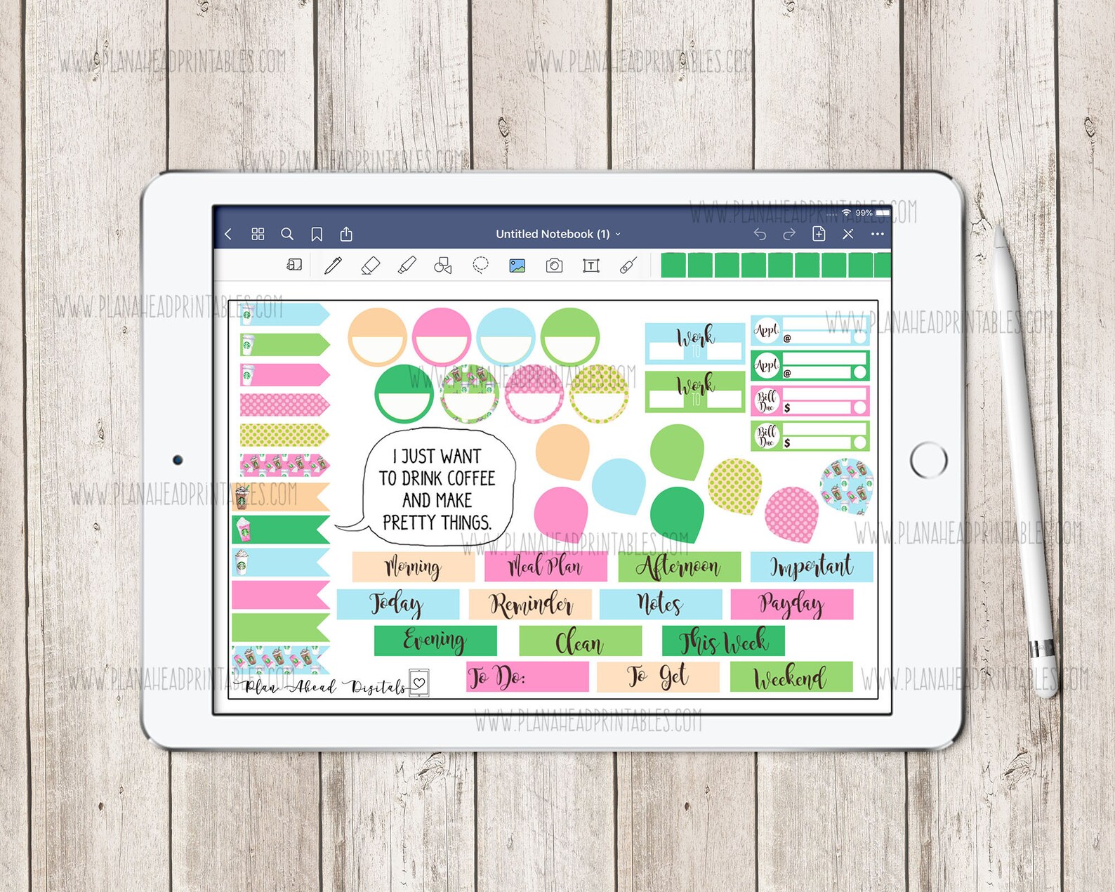 Coffee Planner Girl Digital Planner Stickers Goodnotes Ipad | Etsy