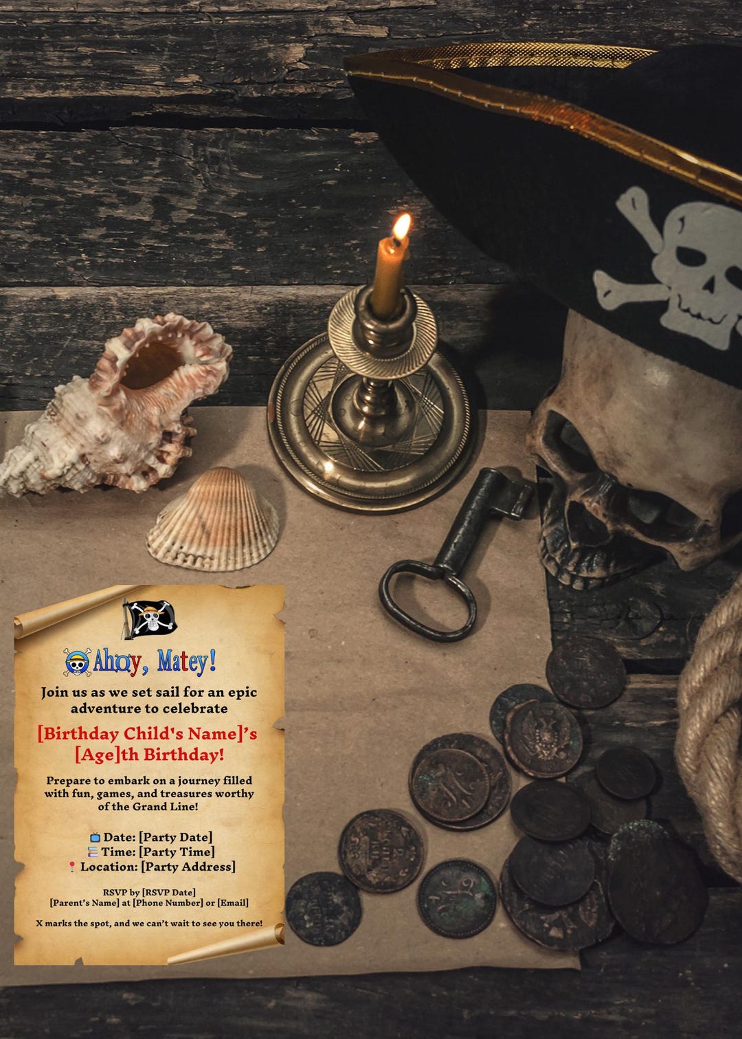 One Piece Birthday Party Invitation Pirate-themed Canva Template ...