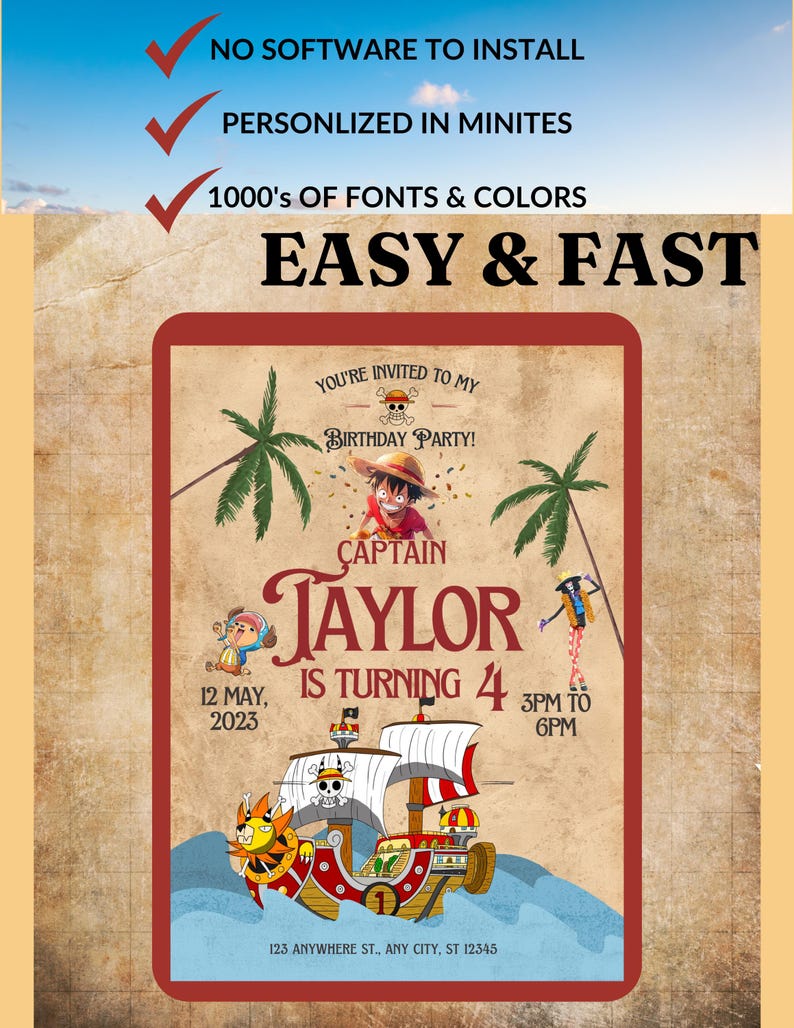 Customizable Pirate Birthday Invitation Nautical Party Digital Download ...