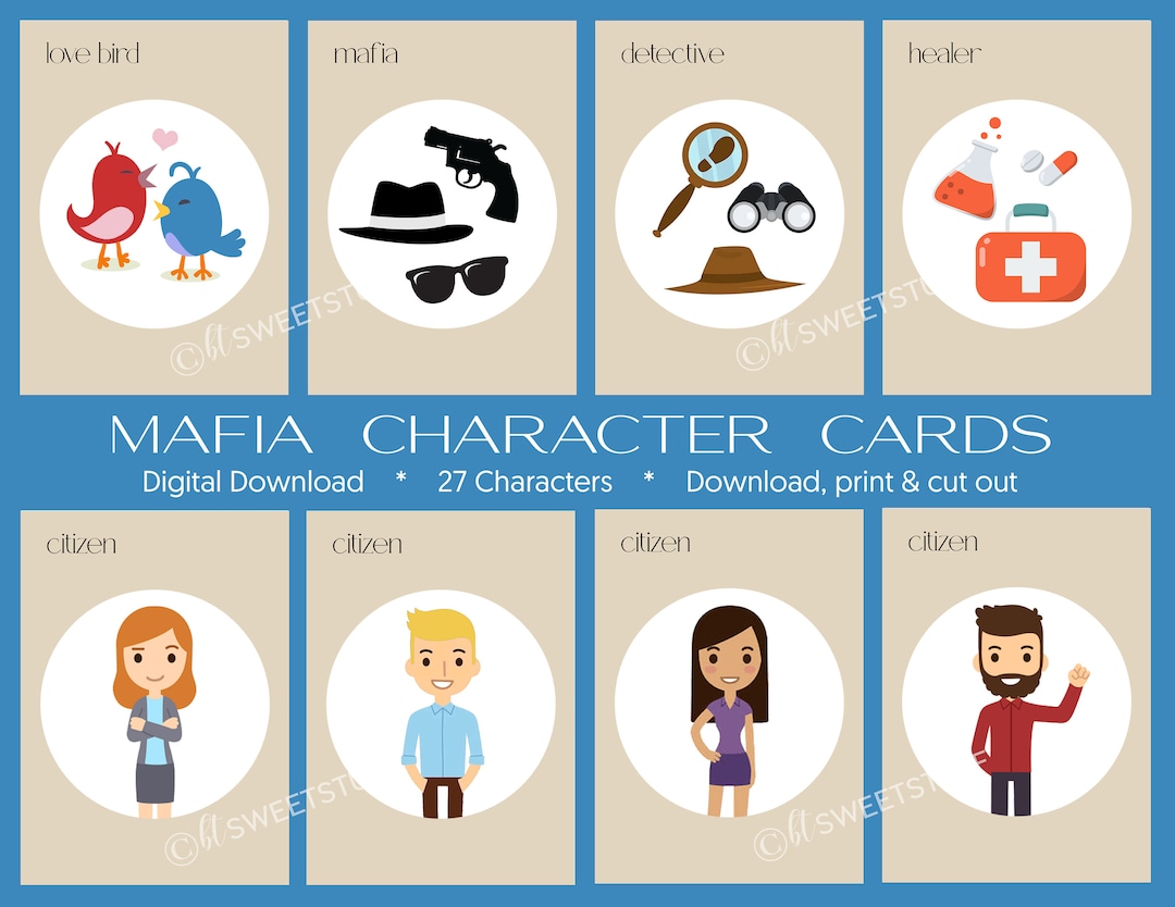 27 Mafia Character Cards (printable) - Etsy