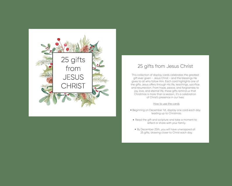 LDS Christmas Advent: 25 Gifts of Jesus Christ Cards (printable) - Etsy