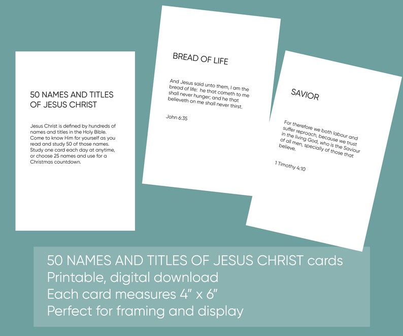 4 X 6 Inch PRINTABLE Fifty Names and Titles of Jesus Christ Cards ...