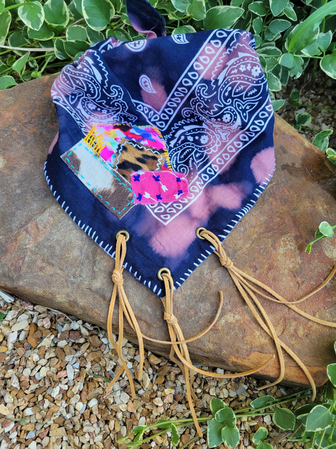Custom Patchwork Bandana, Fringe Bandana, Distressed Bandana, Western ...