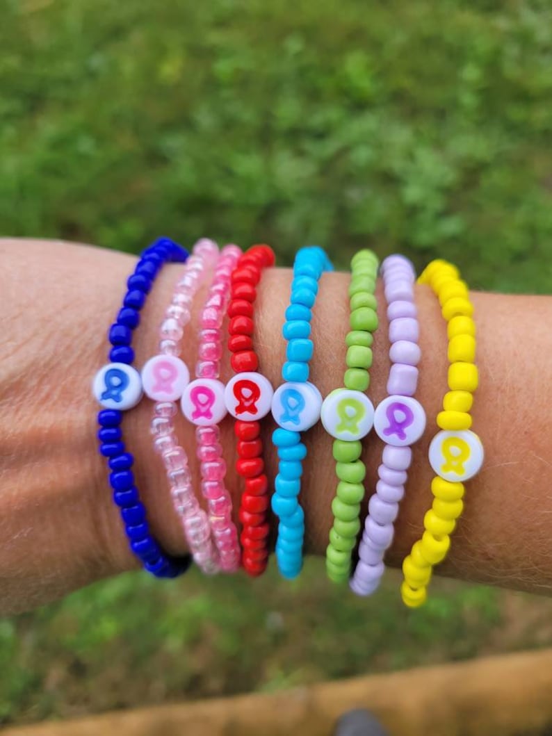 Awareness Ribbon Beaded Bracelets, Cancer Awareness, Child Abuse ...