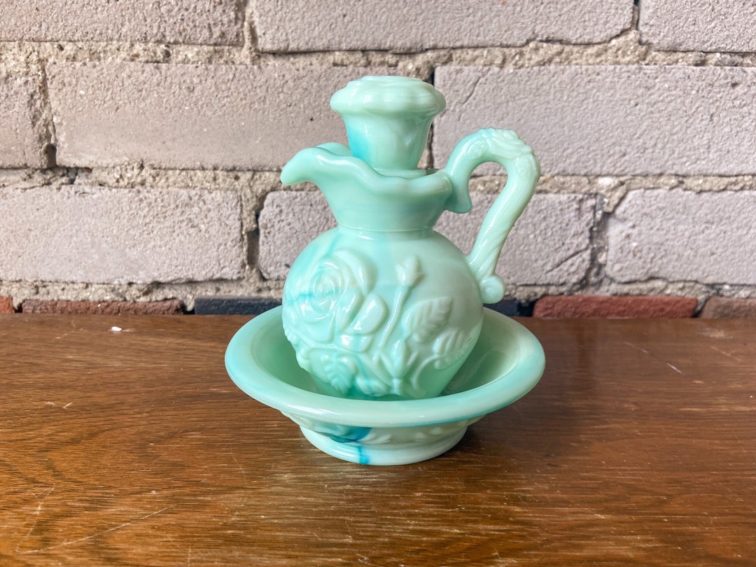 Avon, Marbled Teal, Soap Dish, Oil Bottle With Stopper, Avon ...