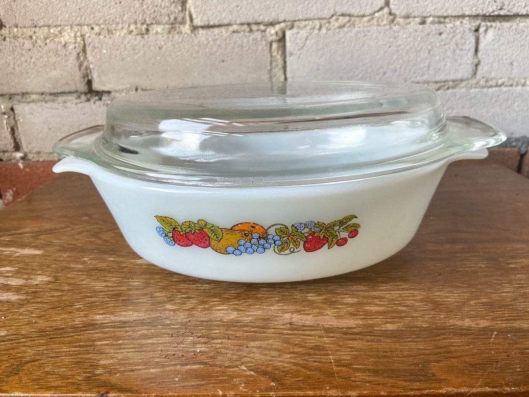 Vintage Fire King Casserole: Anchor Hocking Fruit Pattern, 1.5 Quart - Etsy