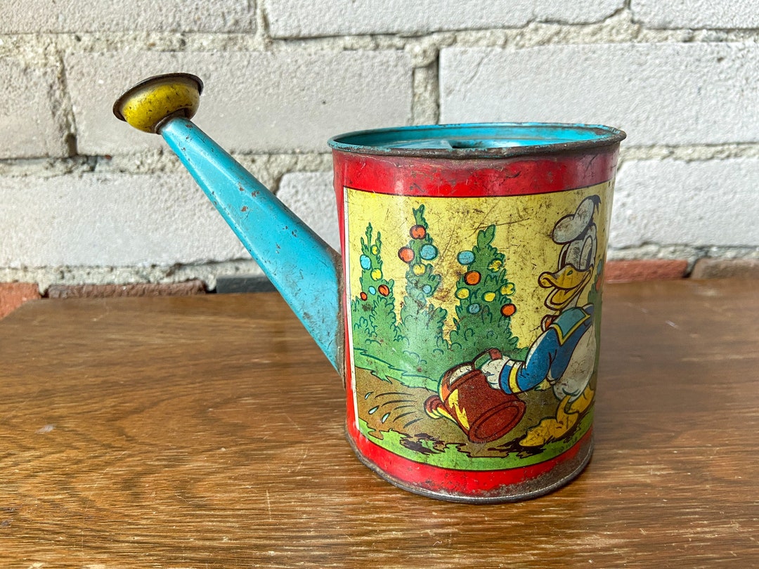 Donald Duck, Watering Can, Tin, 4.5 Tall, Pail, Walt Disney Enterprises ...