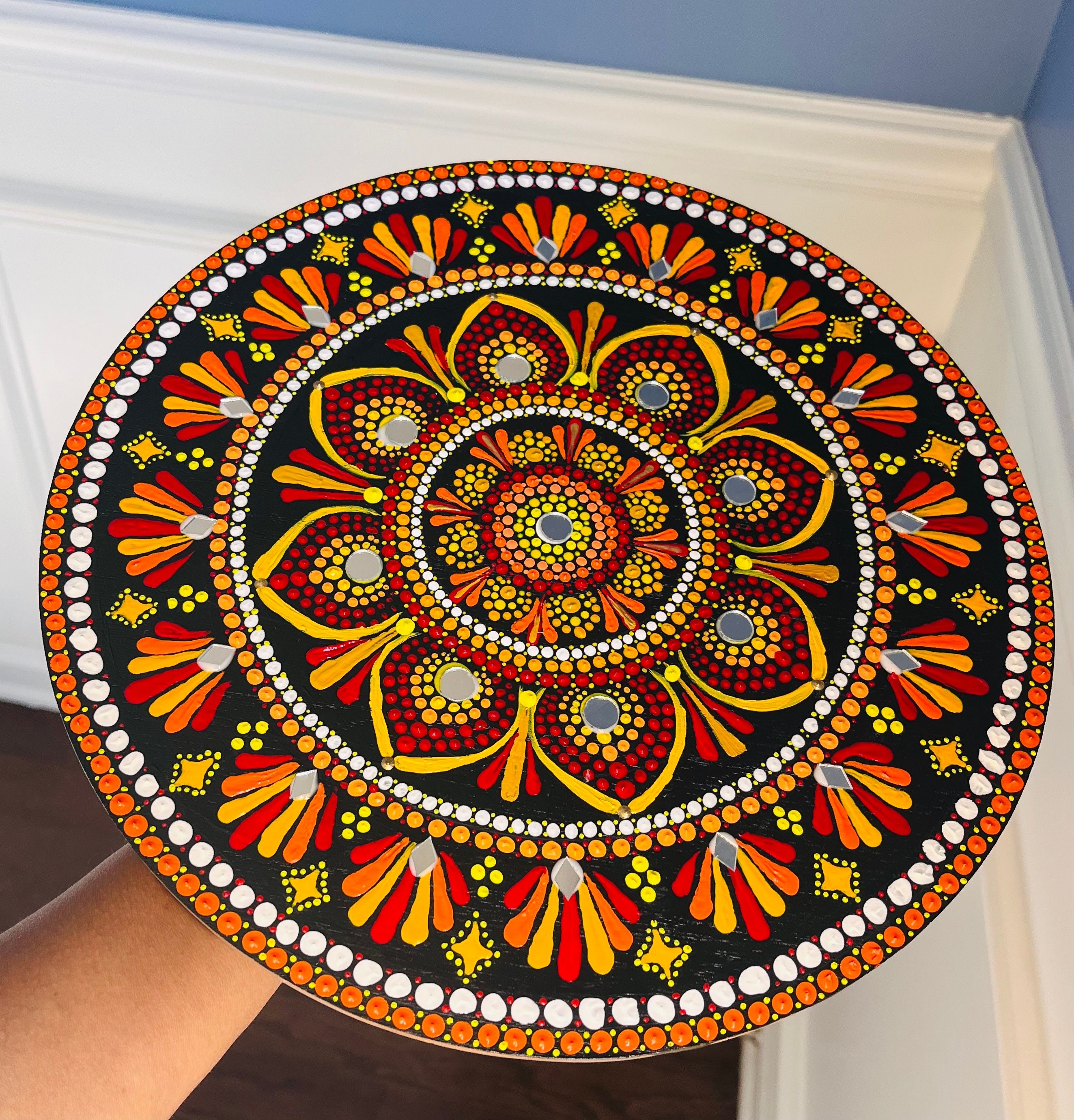 Handmade Mandala Art on 12 Inch Round MDF Board, Mandala Wall Art ...