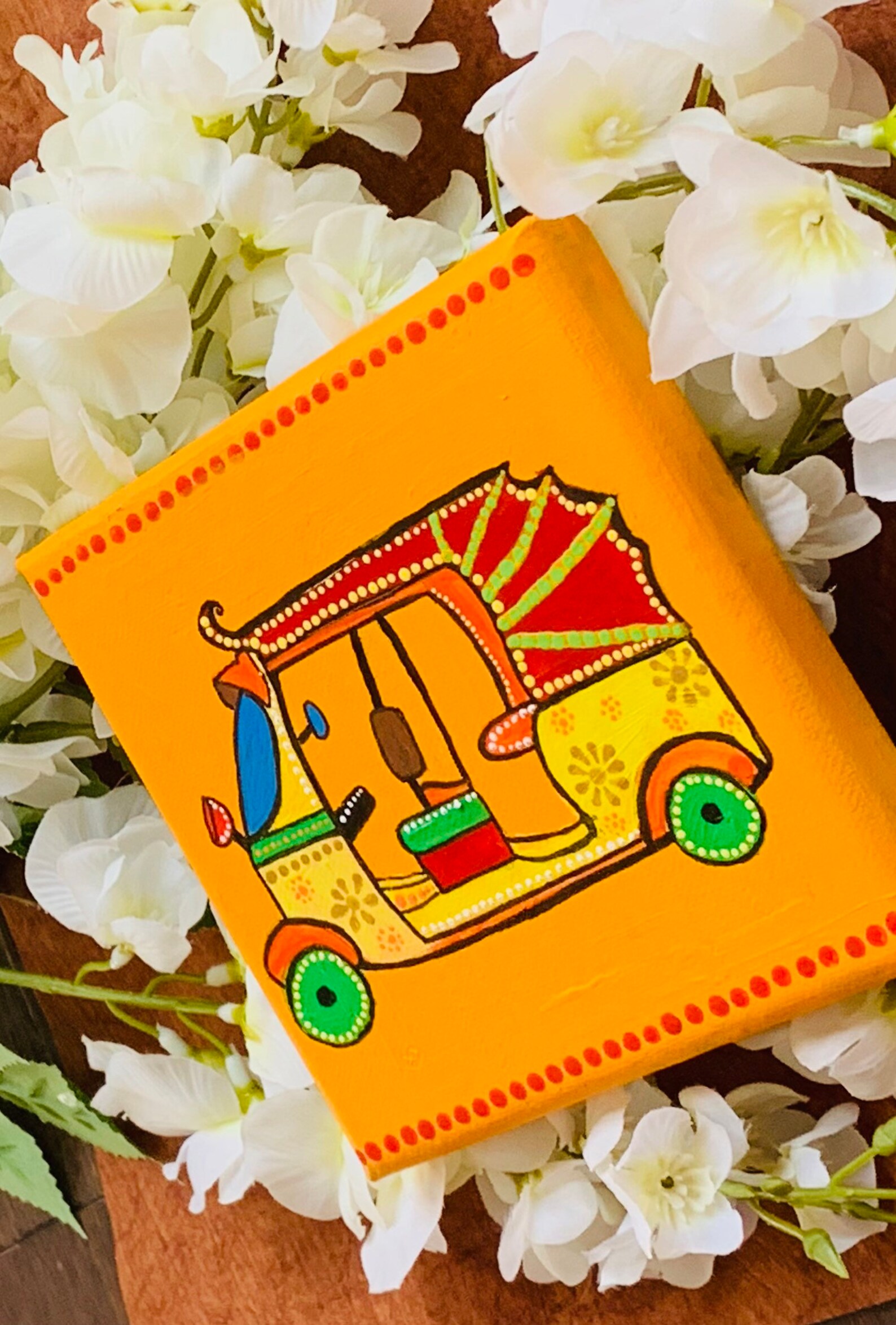 Original Hand-painted Auto Rickshaw on a 5 by 5 Inch Canvas, Indian Tuk ...