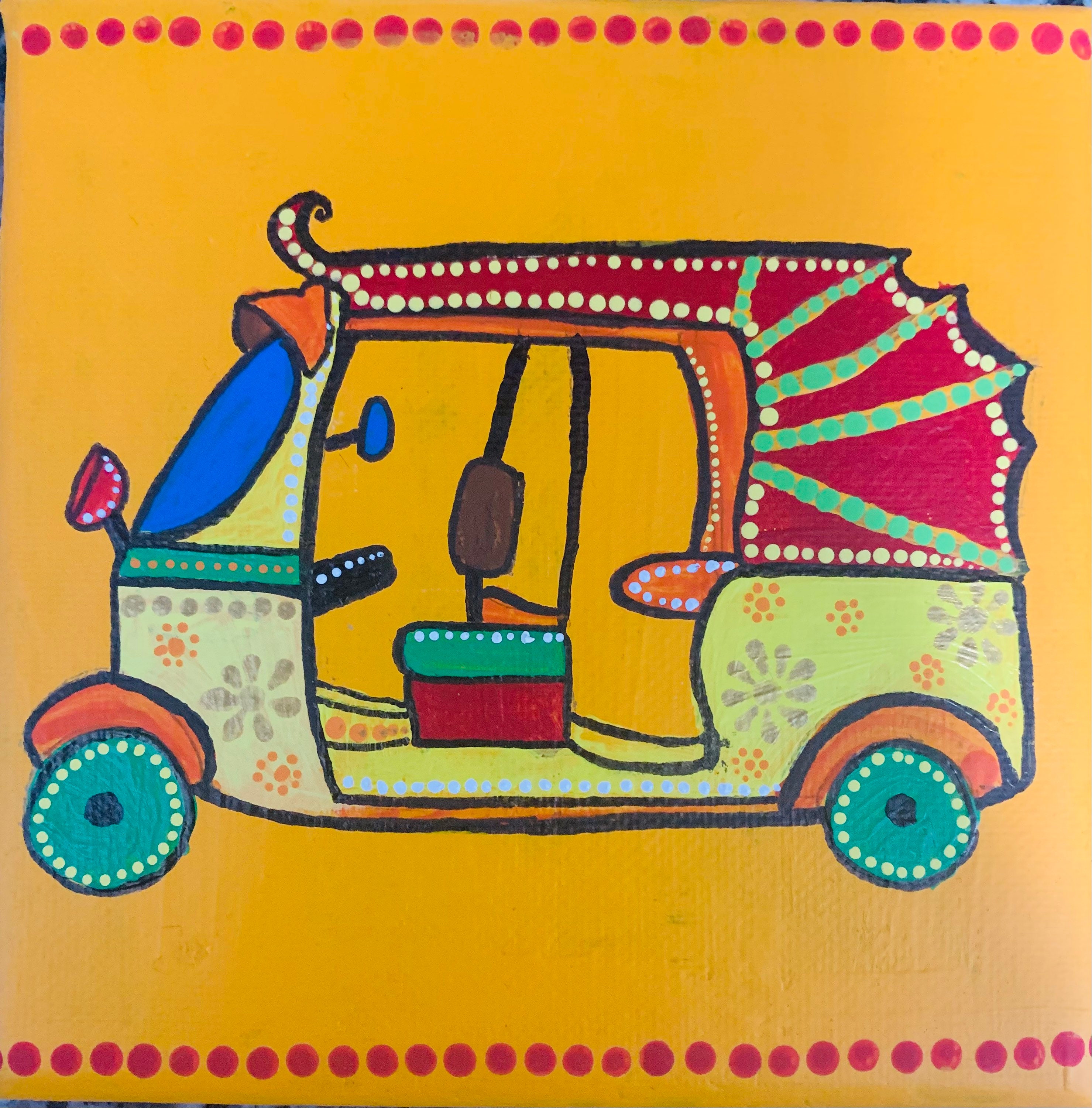 Original Hand-painted Auto Rickshaw on a 5 by 5 Inch Canvas, Indian Tuk ...