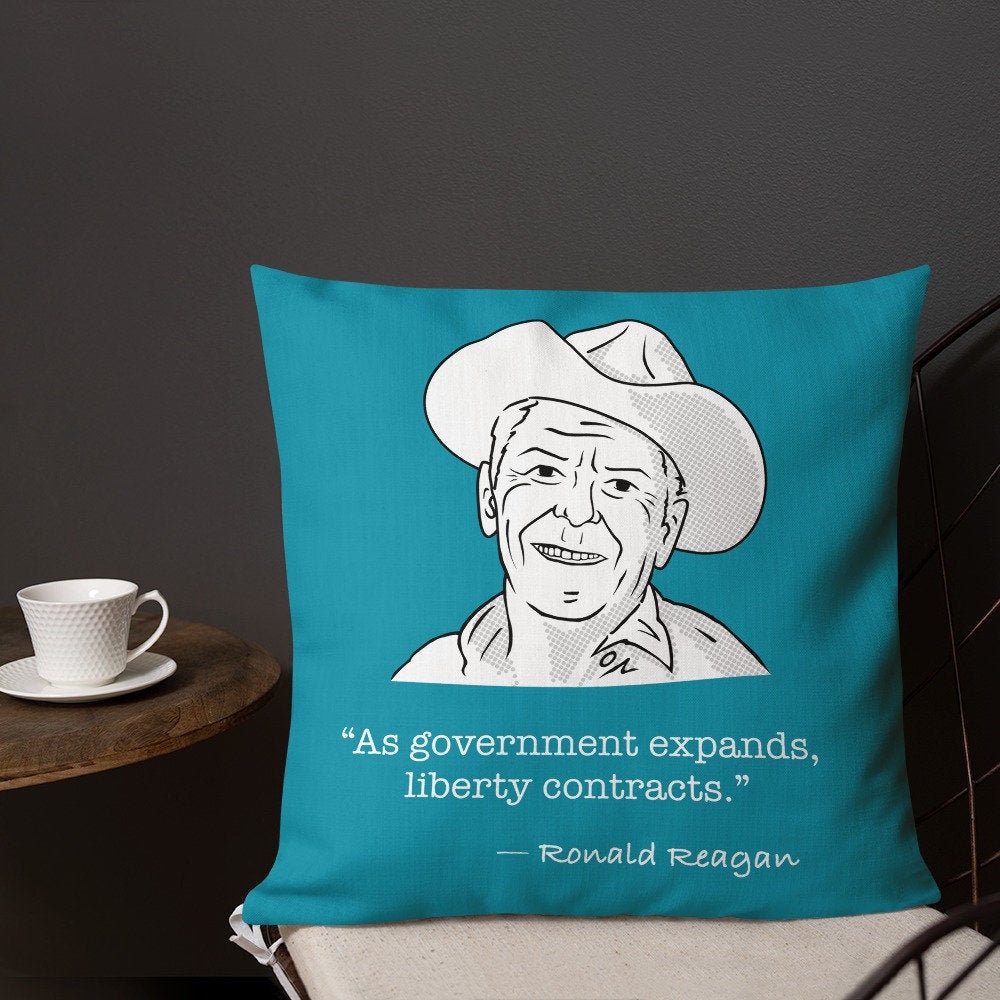 Reagan Quote: as Government Expands... - Square Premium Pillow, Blue ...