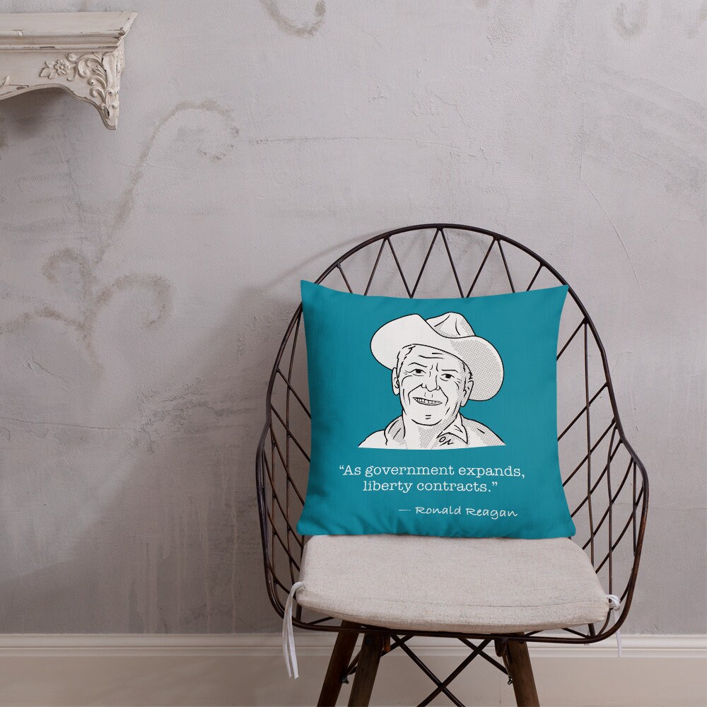 Reagan Quote: as Government Expands... - Square Premium Pillow, Blue ...