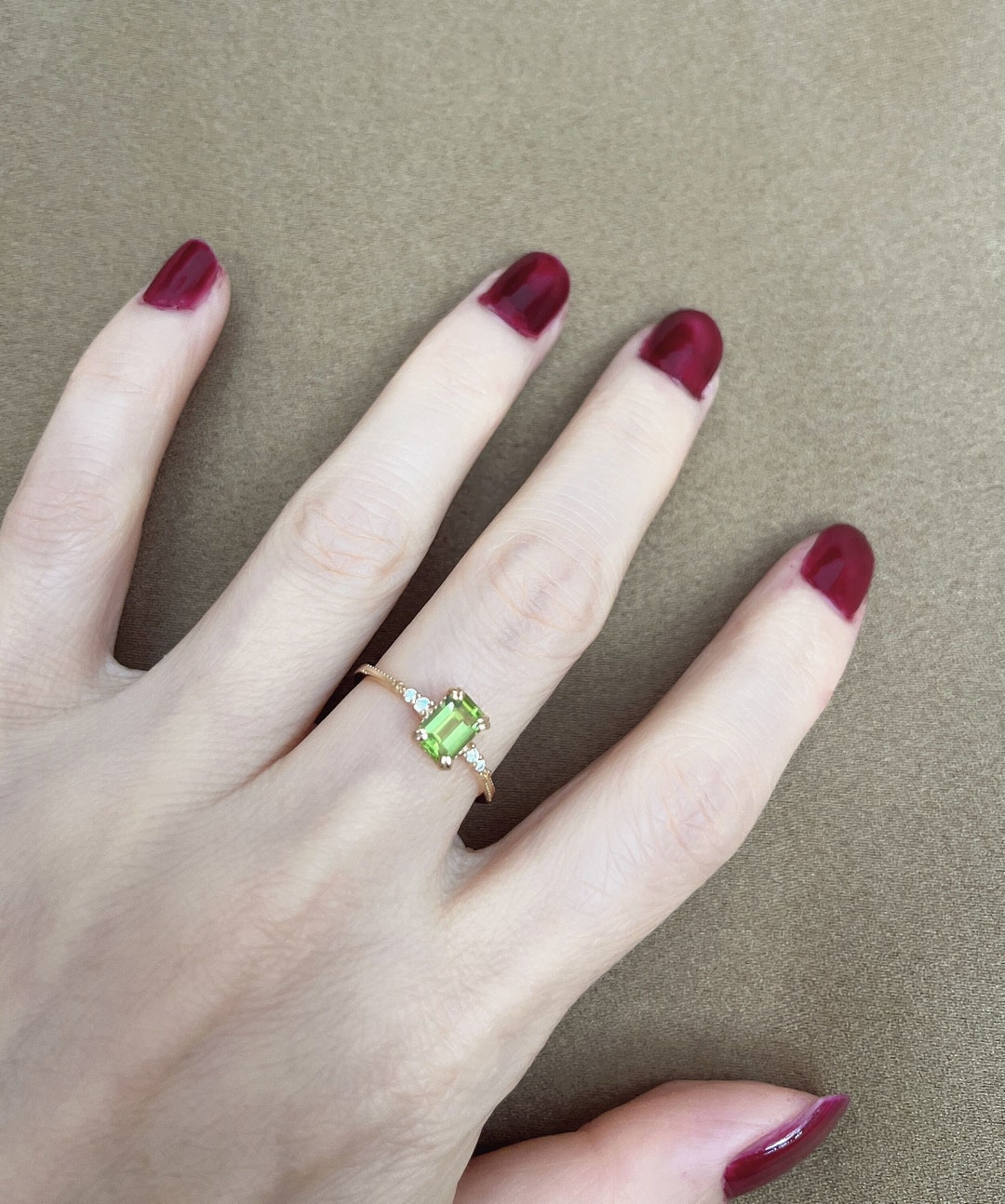 Dainty Gold Emerald Cut Peridot Engagement Ring for Woman, Gold ...