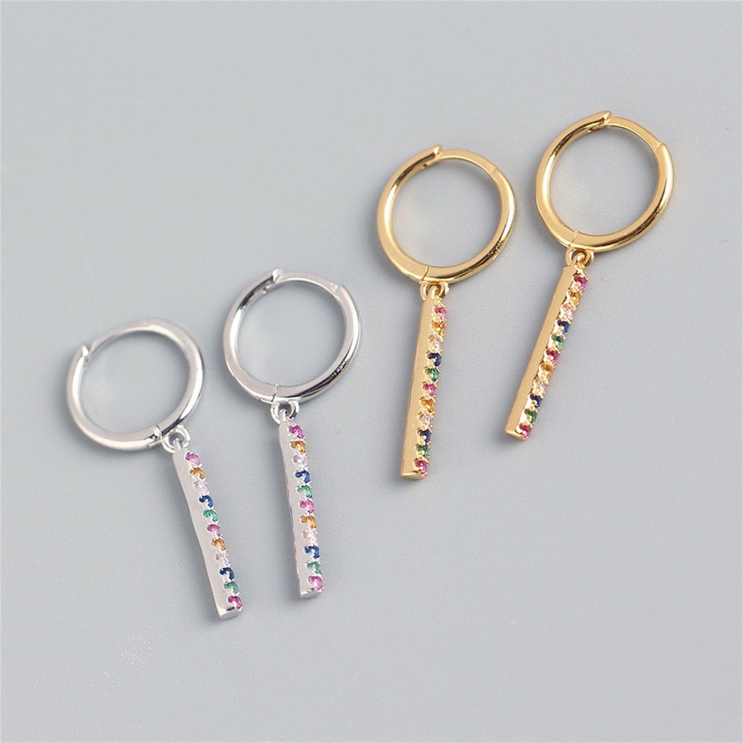Bar Hoop Earrings Multi-color Bar Earrings Rainbow Dangle - Etsy
