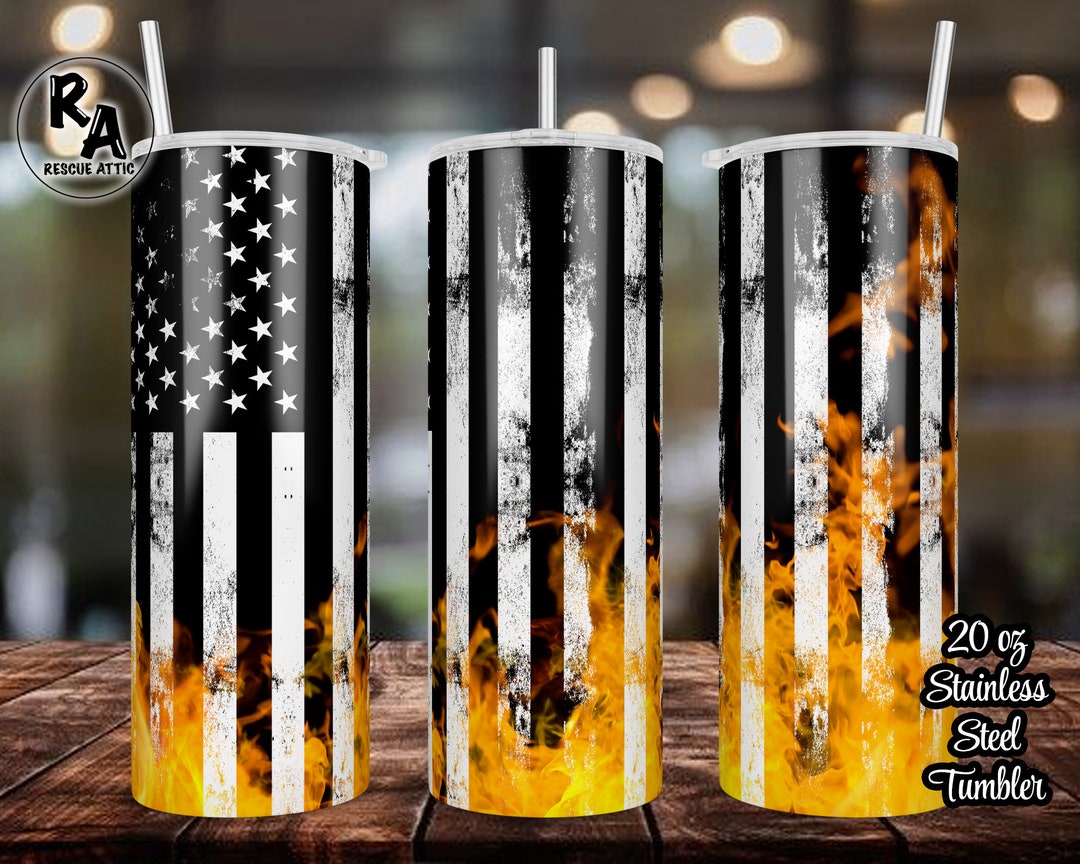 American Flag Fire Flame 20oz Skinny Tumbler - Emergency Services ...
