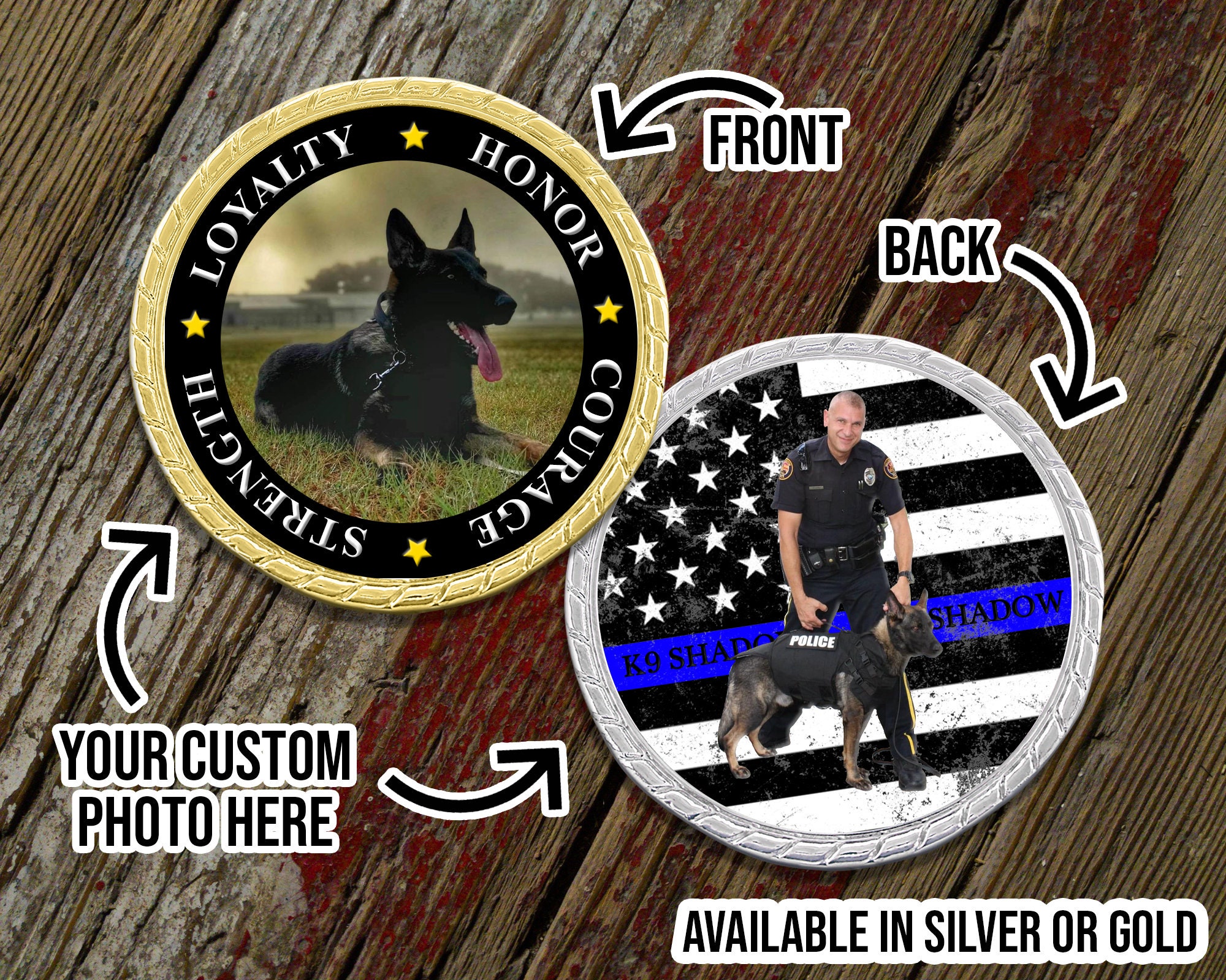 Custom Designed Blue Line K9 Challenge Coin - Pocket Coin - Emergency ...