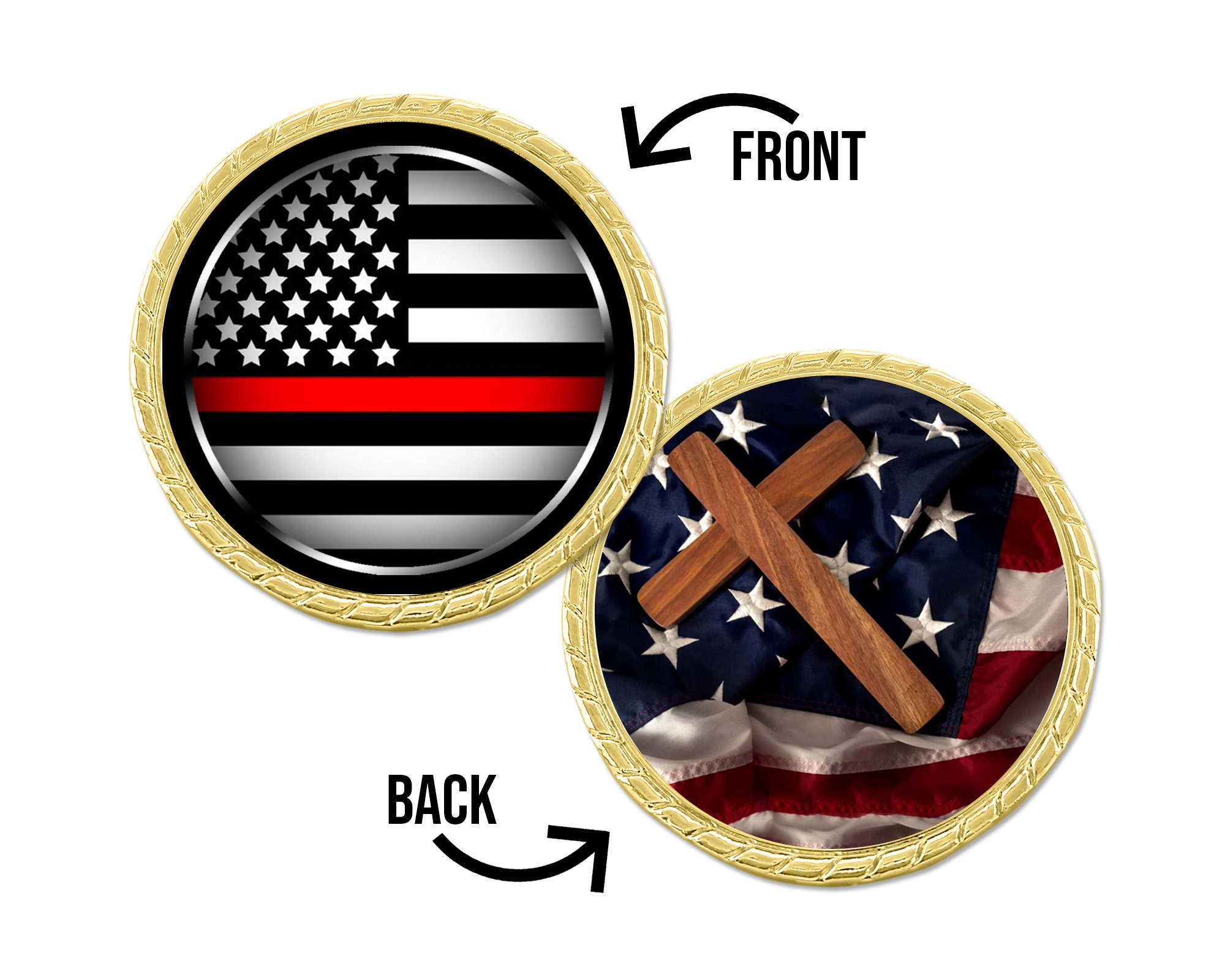 Thin Red Line with Cross Challenge Coin Pocket Coin | Etsy