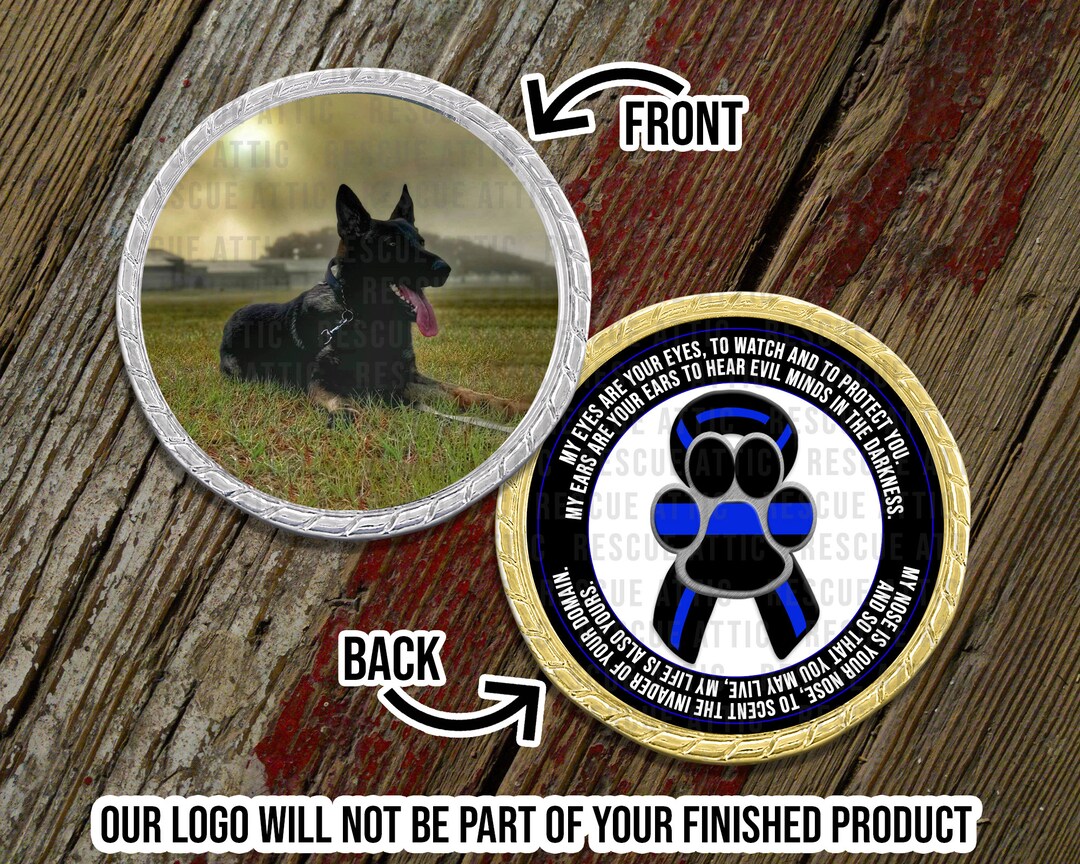 Custom Designed Blue Line Ribbon K9 Challenge Coin - Pocket Coin ...