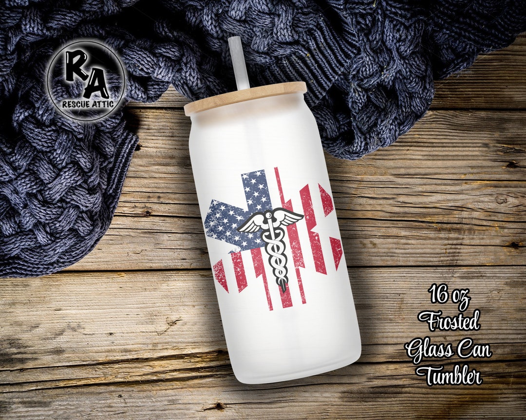 American Flag Star of Life Glass Can Mug - Caduceus - RN - Doctor ...
